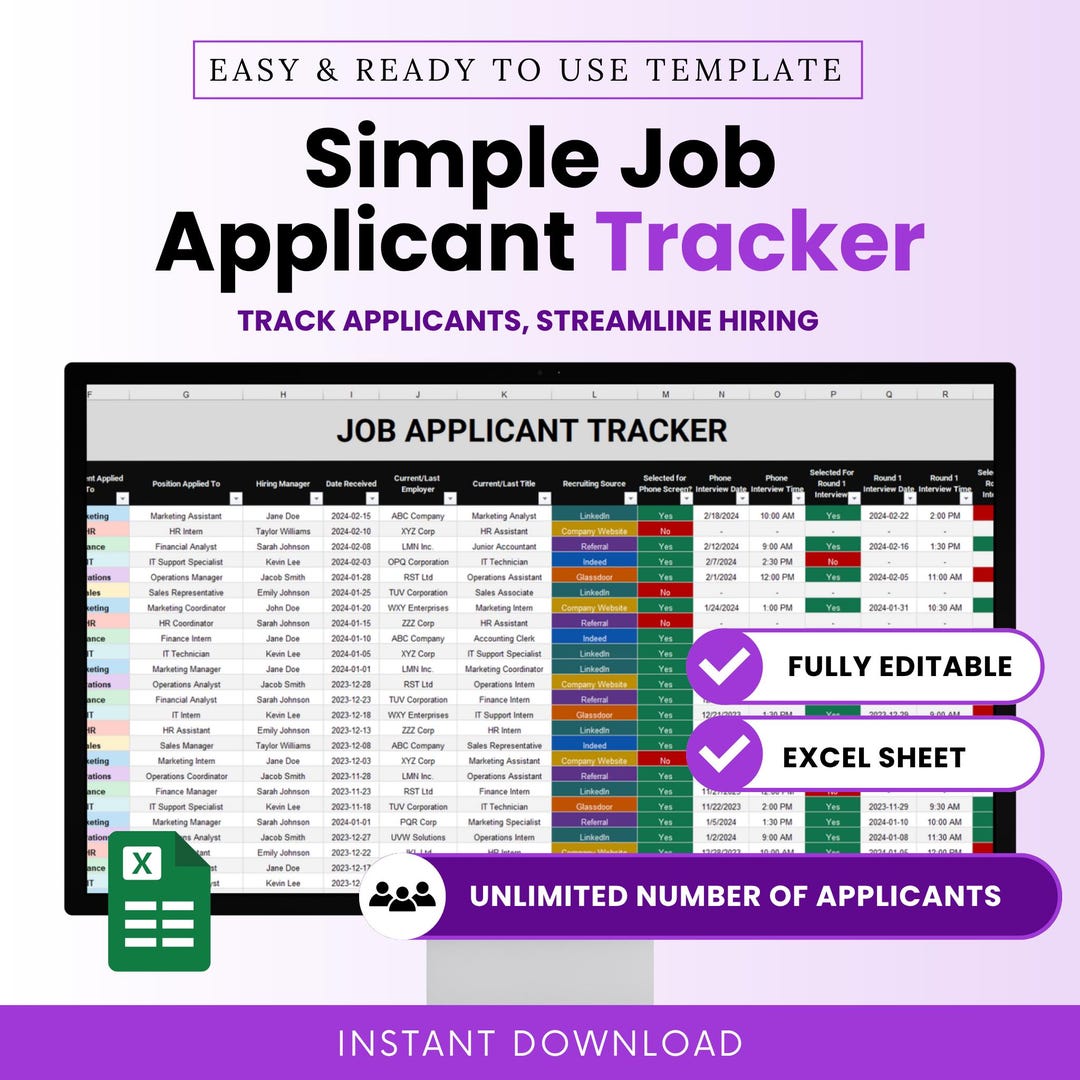 Simple Job Applicant Tracker Template (MS Excel) | Applicant Tracking, Recruitment Applicant ...