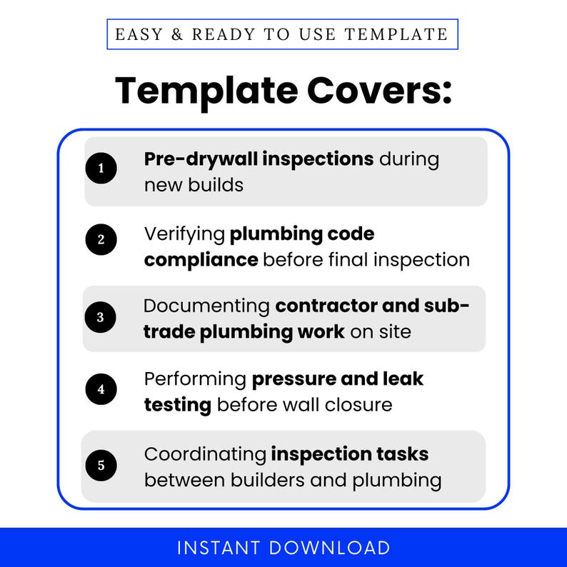 Plumbing Rough-in Inspection Checklist Template – Word & PDF, A4 + US ...