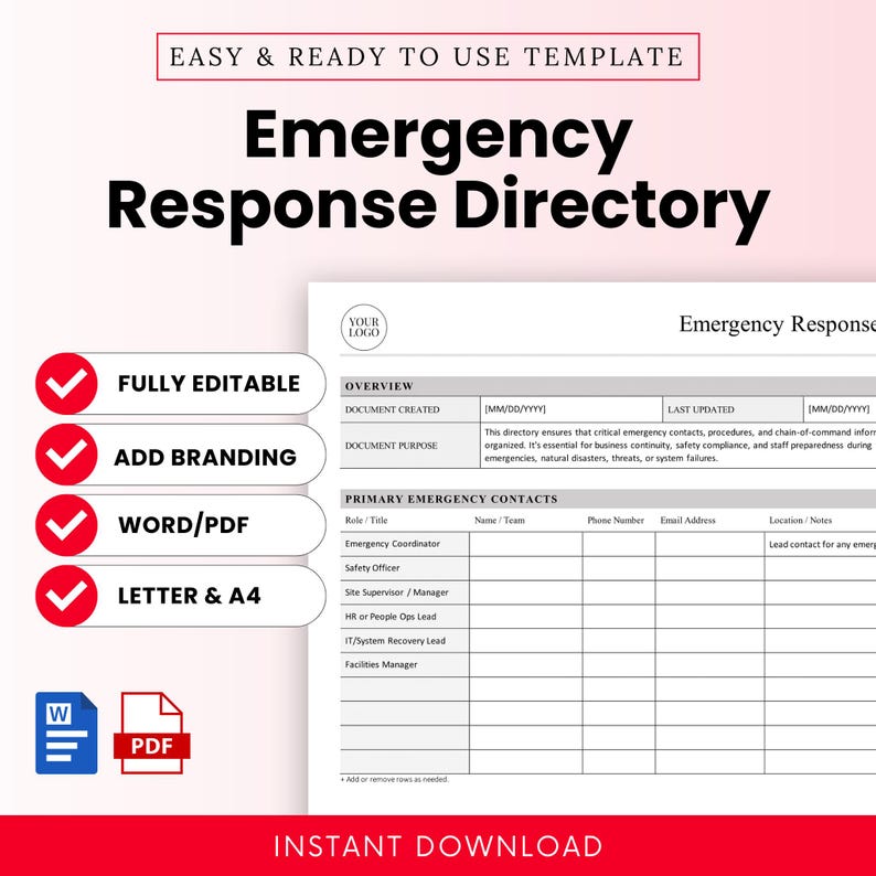 Emergency Response Directory Template – Word & PDF, A4 + US Letter - Etsy