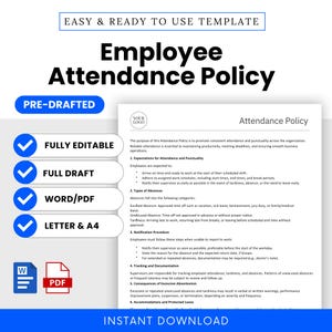 Employee Attendance Policy Template (word, PDF) | Simple Human Resources HR Template, Small ...