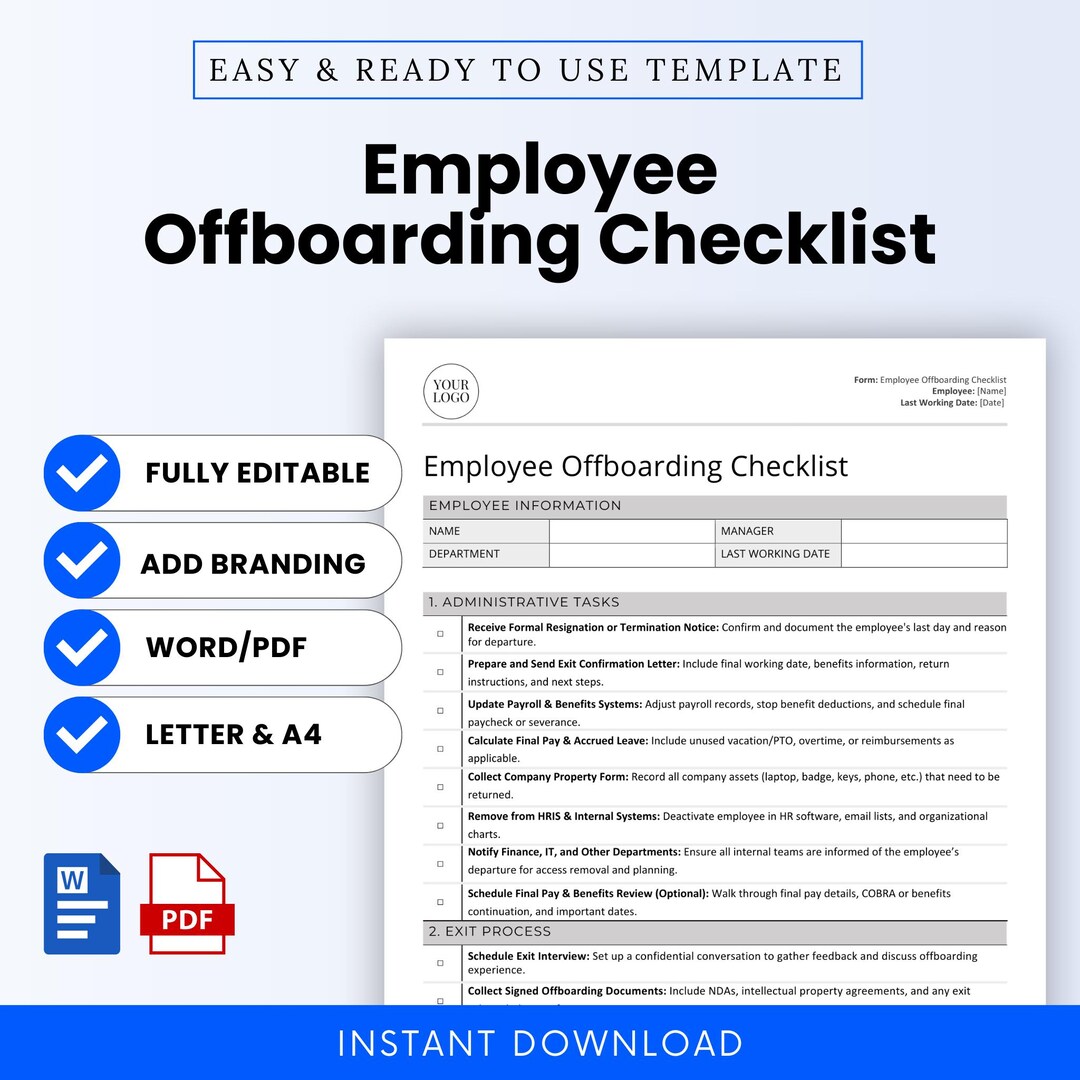 Employee Offboarding Checklist (MS Word, PDF) | Simple HR Template ...