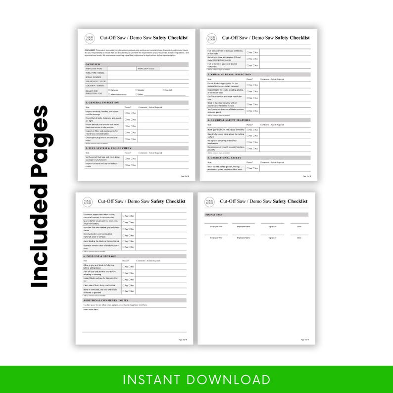 Cut-off Saw / Demo Saw Safety Checklist Template – Word & PDF, A4 + US ...