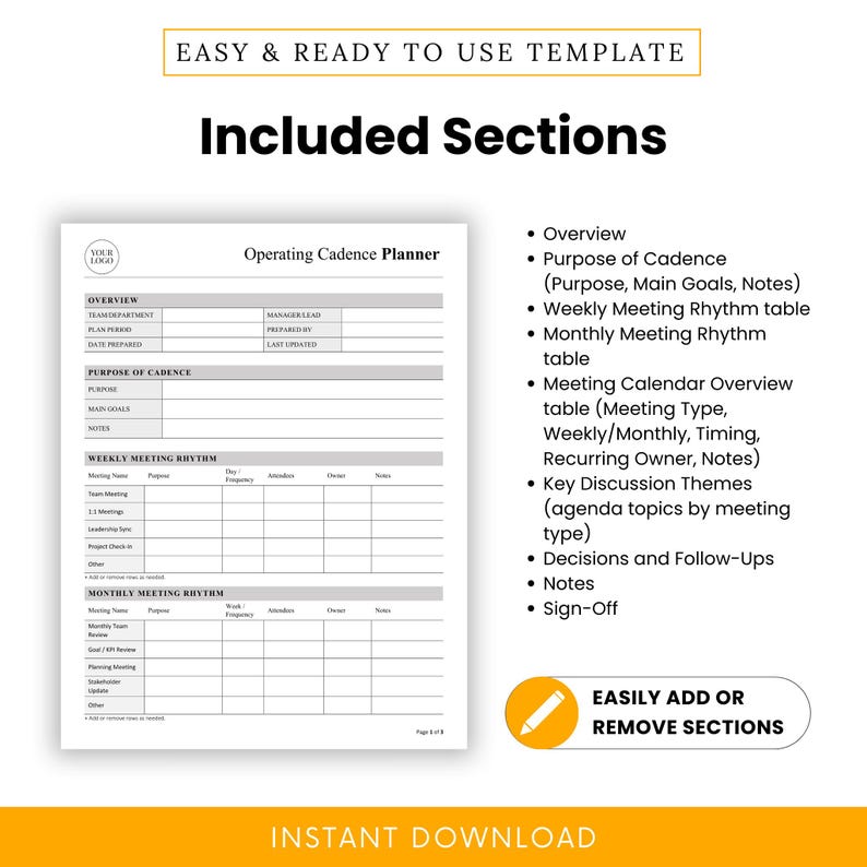 Operating Cadence Planner Template – Word & PDF, A4 + US Letter - Etsy