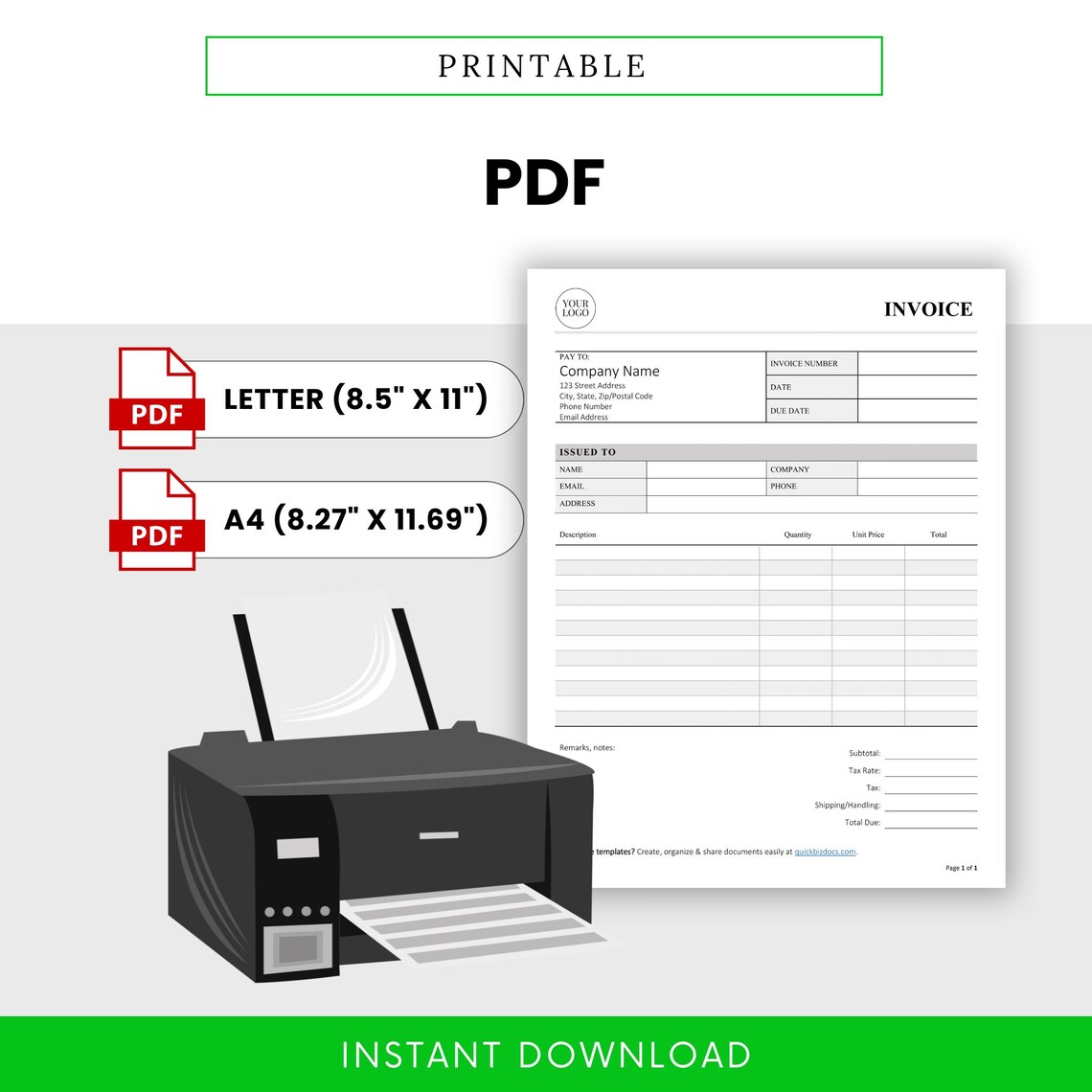 Simple Invoice Template (word, PDF) Invoice Template Editable ...