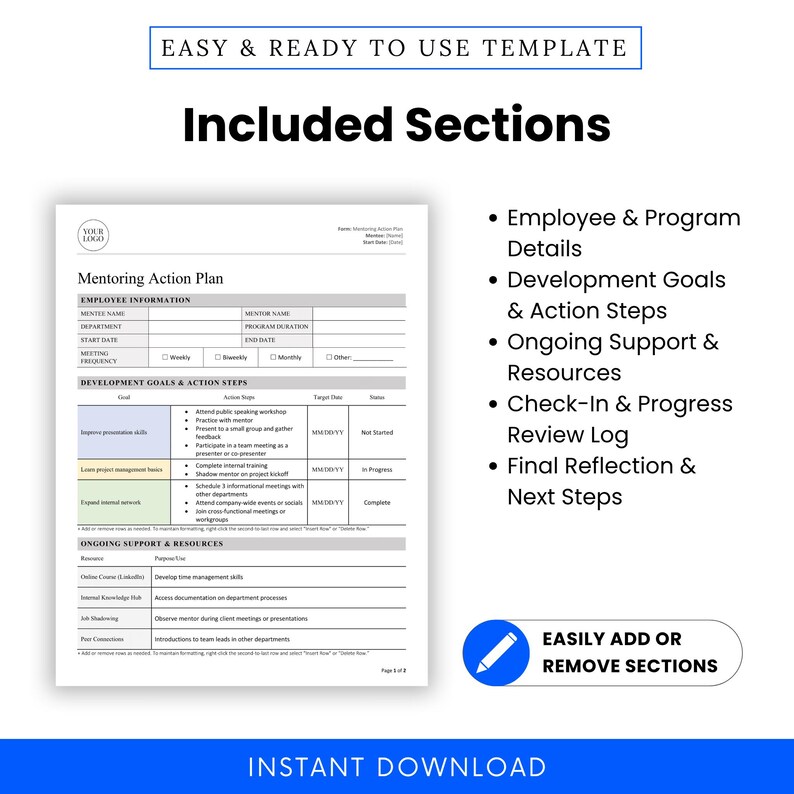 Mentoring Action Plan Template (word, PDF) | Mentoring Roadmap ...