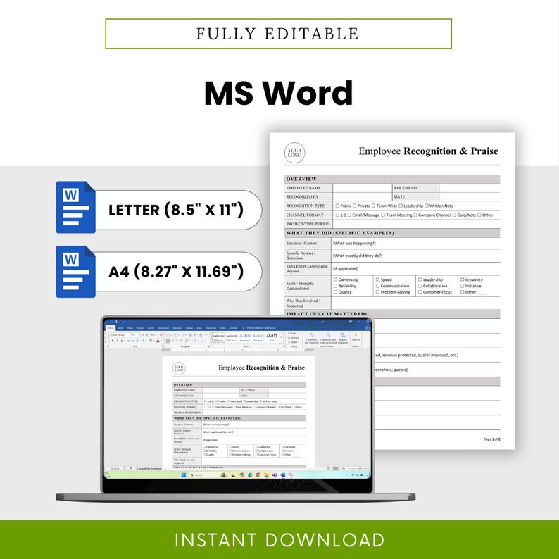 Employee Recognition and Praise Template – Word & PDF, A4 + US Letter ...