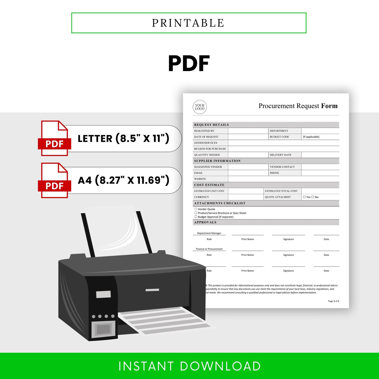 Simple Procurement Request Form Template – Word & PDF, A4 + US Letter ...