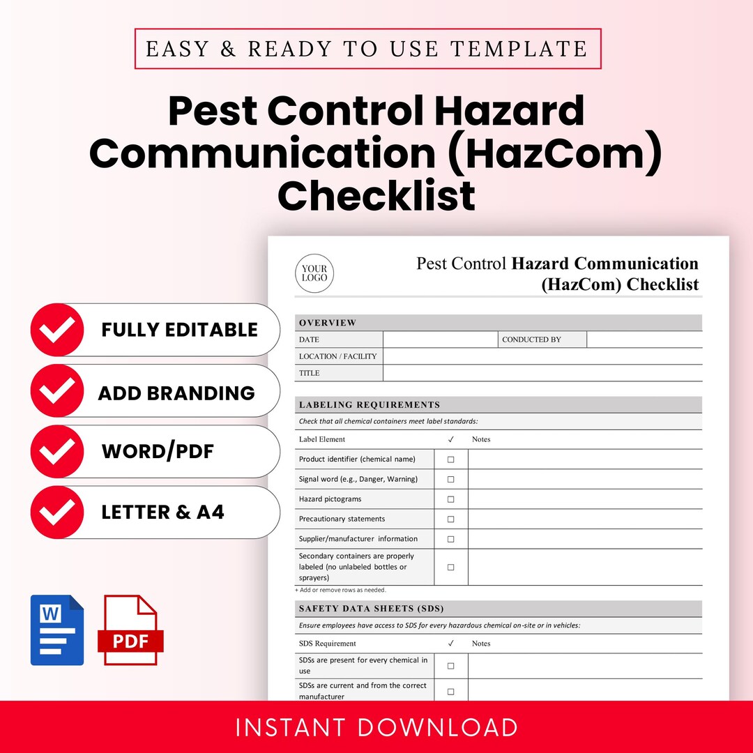 Pest Control Hazard Communication (hazcom) Checklist Template - Word ...