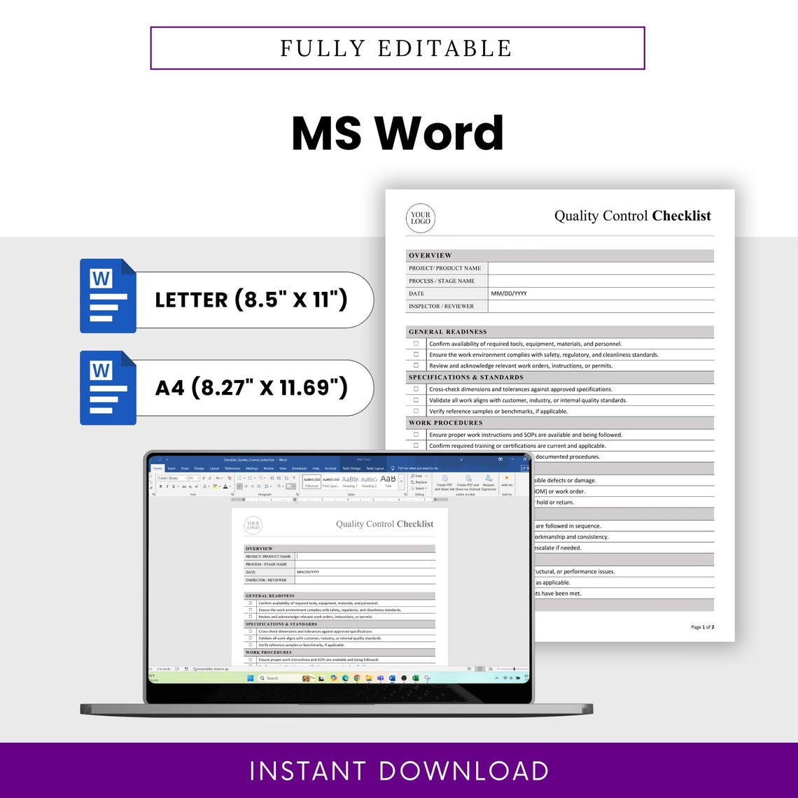 Quality Control Checklist Template (MS Word, PDF) | Quality Assurance ...