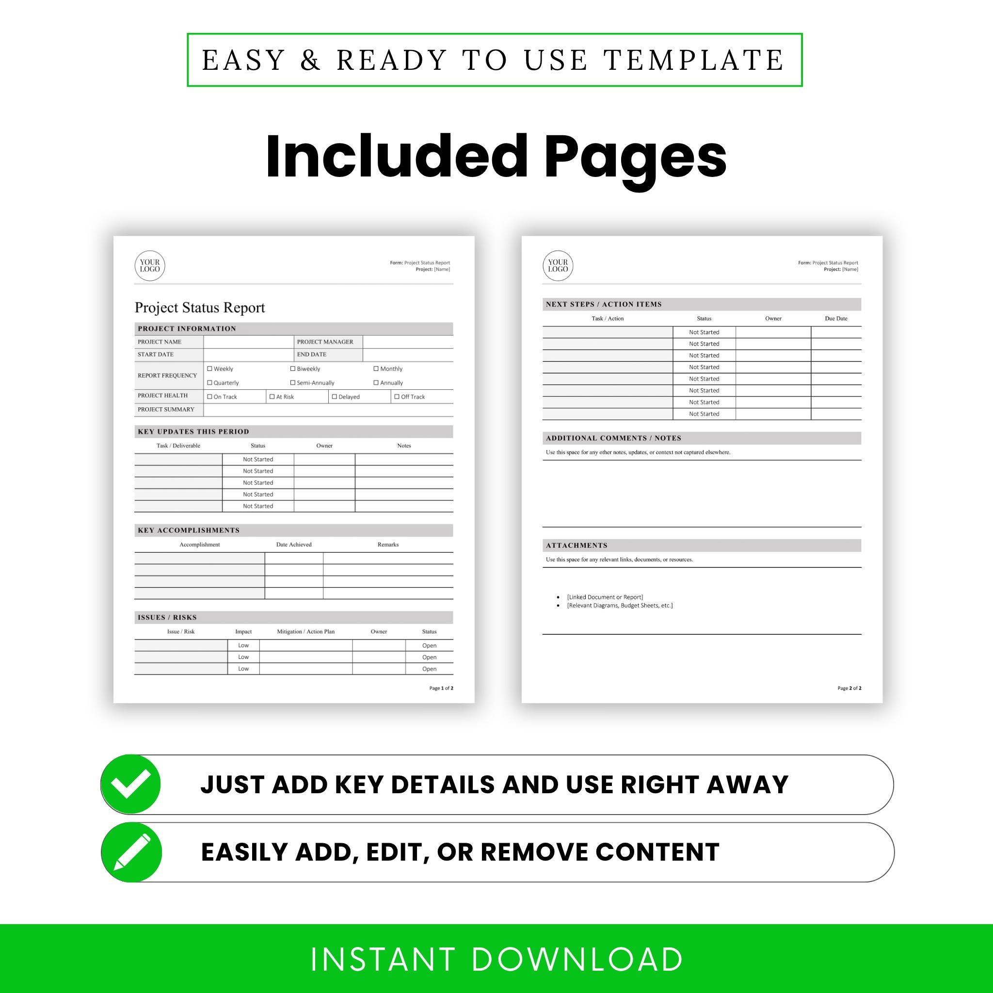 Simple Project Status Report Template (word, PDF) | Project Update ...