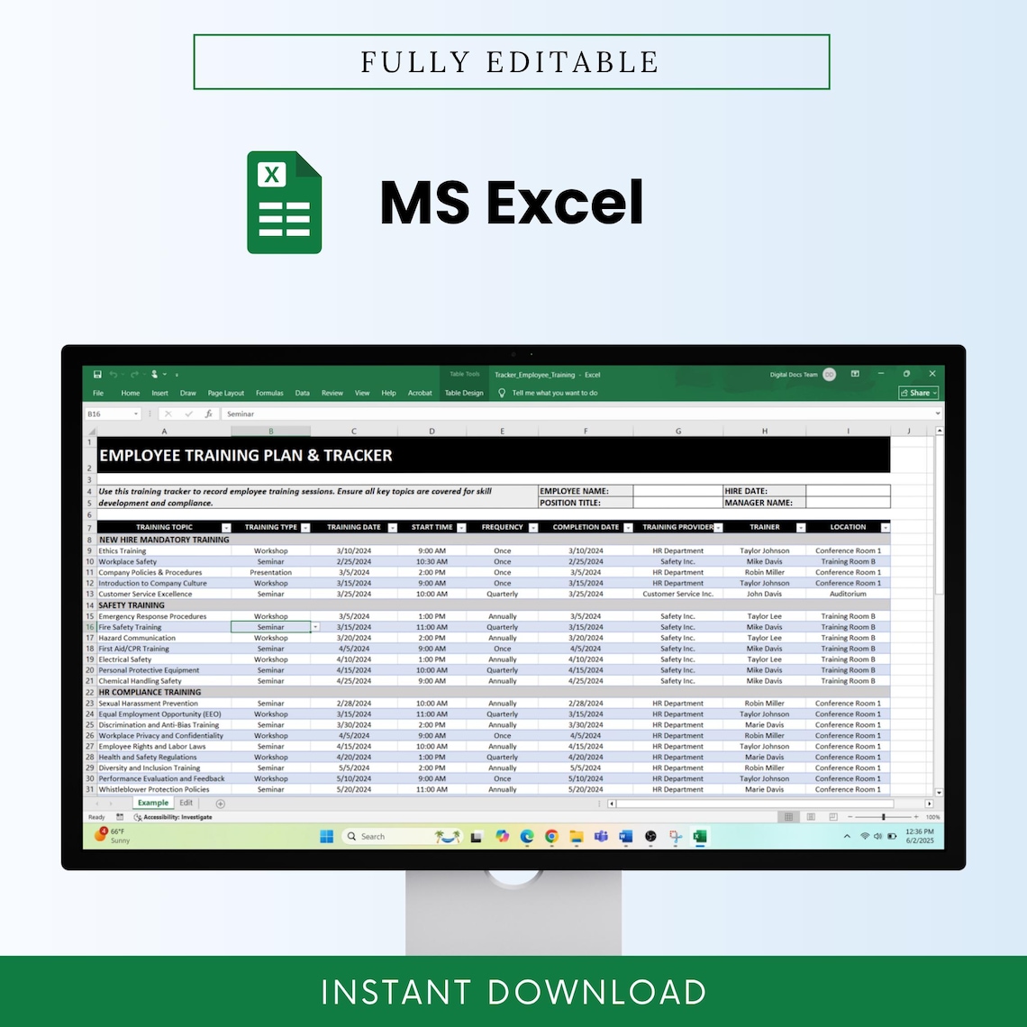 Simple Employee Training Plan & Tracker Template (MS Excel, Google ...