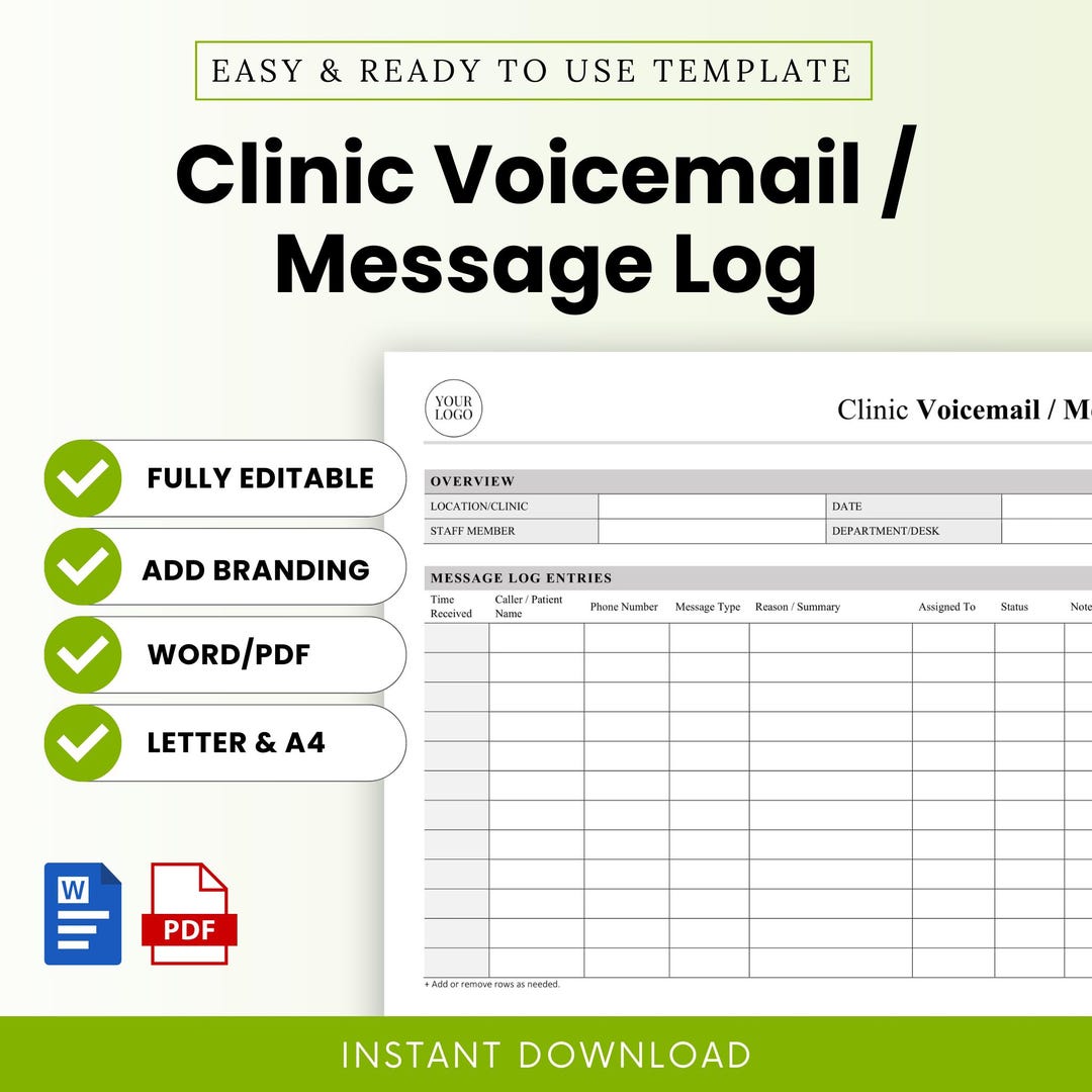 Clinic Voicemail / Message Log Template – Word & PDF, A4 + US Letter - Etsy