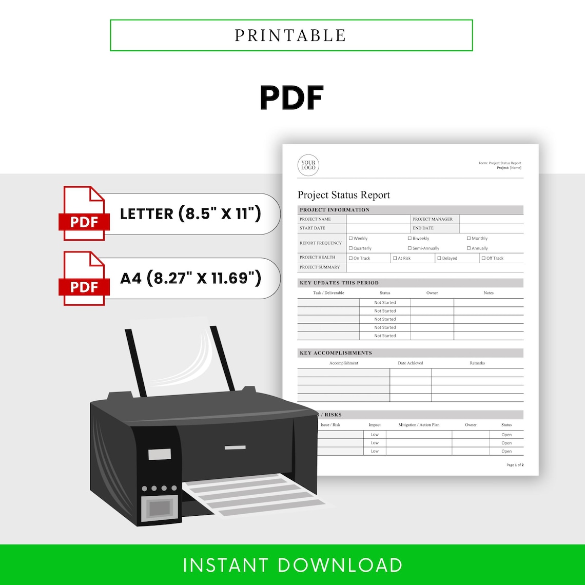 Simple Project Status Report Template (word, PDF) | Project Update ...