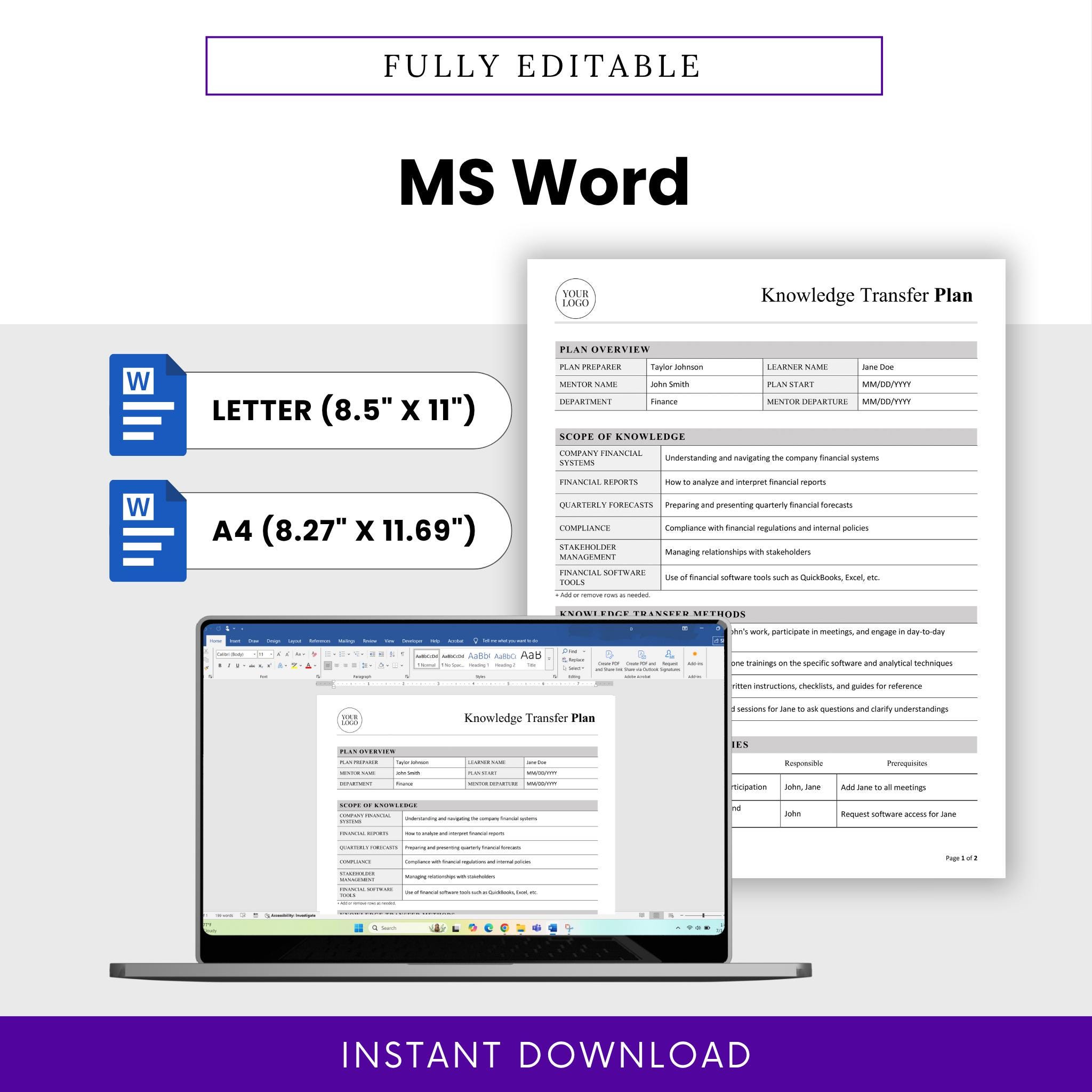 Knowledge Transfer Plan Template (word, PDF) | Simple Employee ...