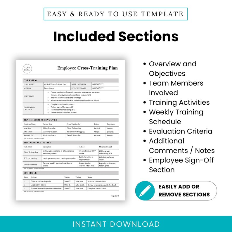 Employee Cross-training Plan Template (word, PDF) | Simple Employee ...
