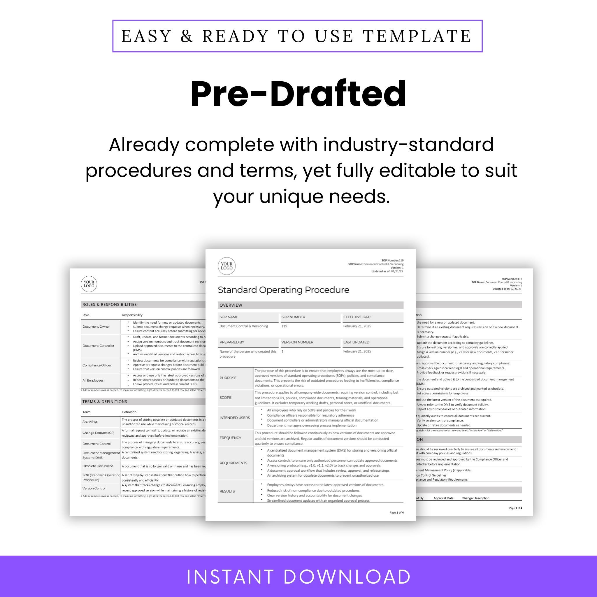 Document Control & Versioning SOP Template (word, PDF) | Simple ...