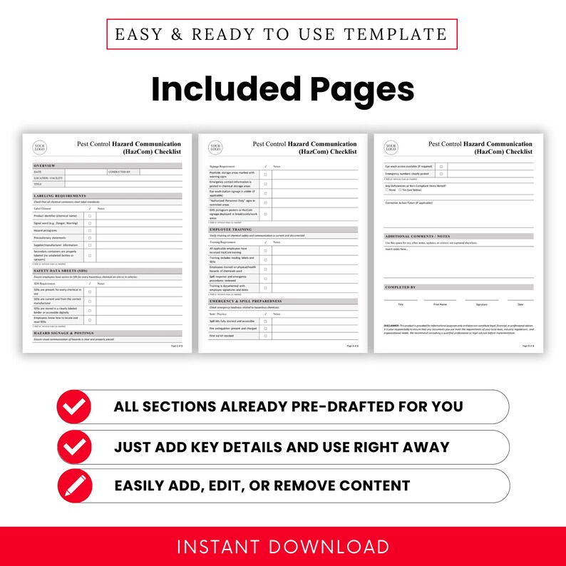 Pest Control Hazard Communication (hazcom) Checklist Template - Word ...