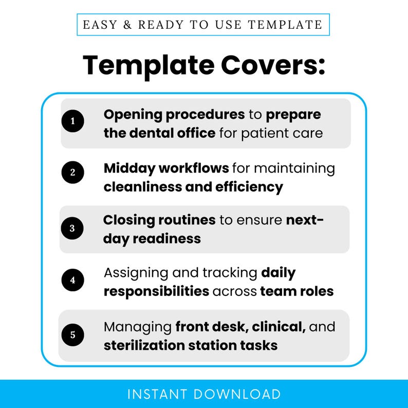 Dental Office Daily Operations Checklist Template – Word & PDF, A4 + US ...