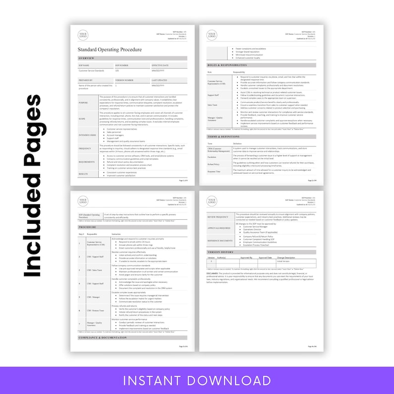 Customer Service Standards SOP Template (word, PDF) | Simple Standard ...