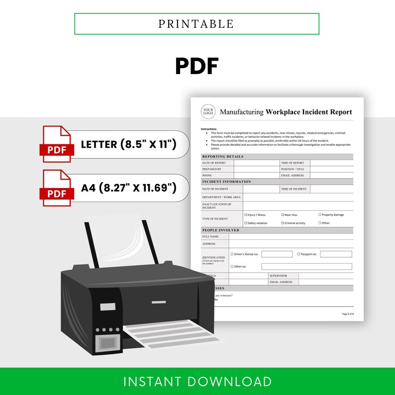 Manufacturing Incident Report Form (word, PDF) | Workplace Incident ...