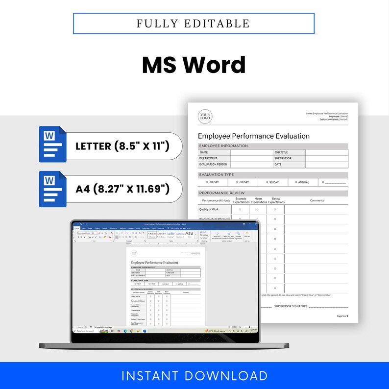Employee Performance Review Form (MS Word, PDF) | Simple HR Template ...