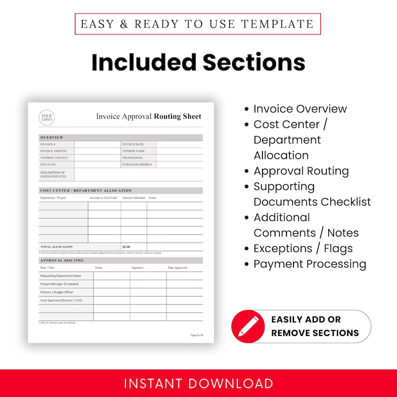 Invoice Approval Routing Sheet Template – Word & PDF, A4 + US Letter ...