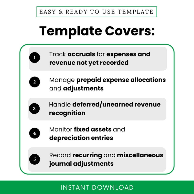 Accruals and Adjustments Checklist Template – Word & PDF, A4 + US ...