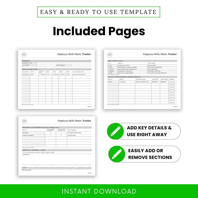 Simple Employee Skills Matrix Tracker Template – Word & PDF, A4 + US ...