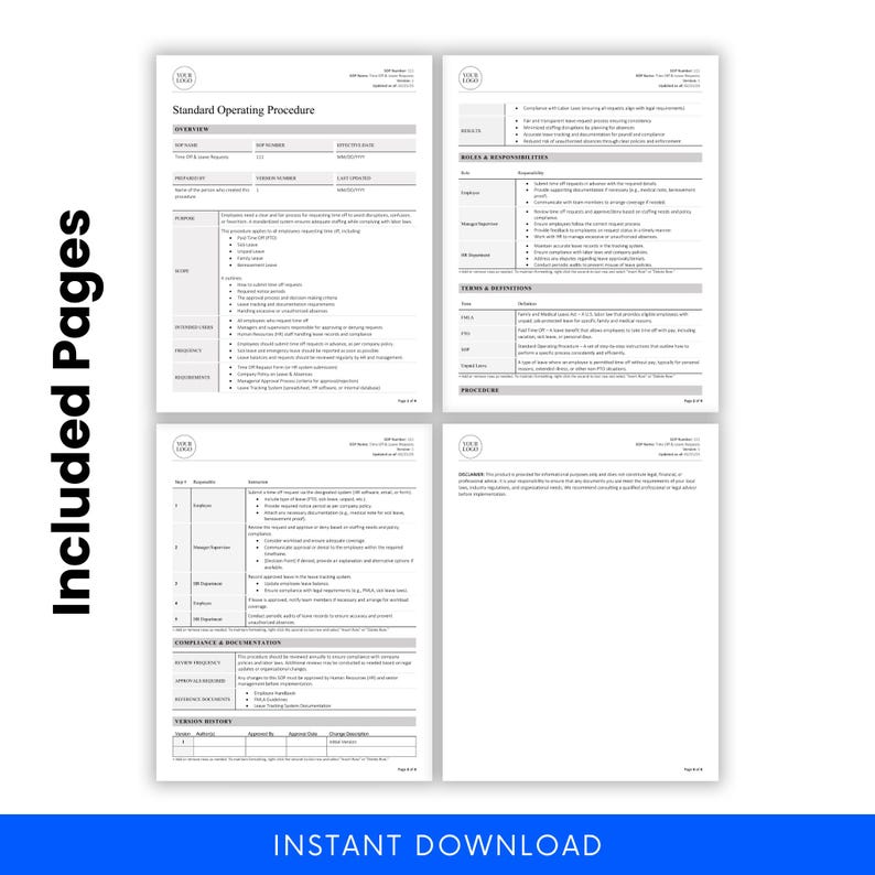 Time off & Leave Requests SOP Template (word, PDF) | Simple Standard ...