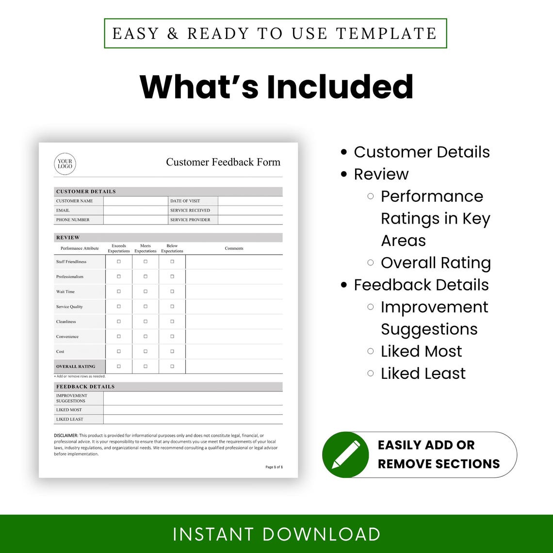 Simple Customer Feedback Form Template (word, PDF) | Customer Survey ...