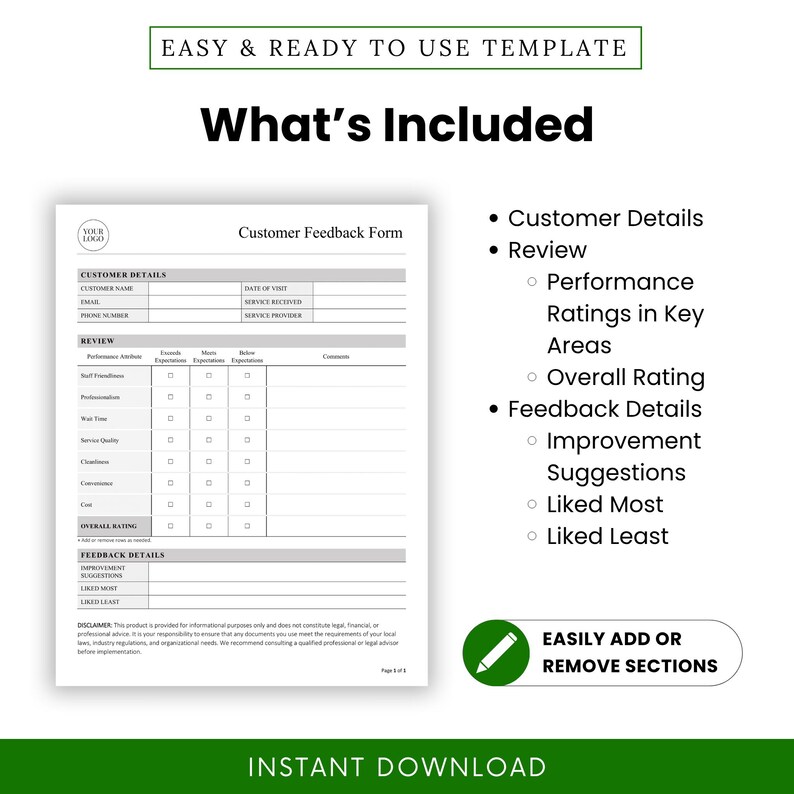 Simple Customer Feedback Form Template (word, PDF) | Customer Survey ...