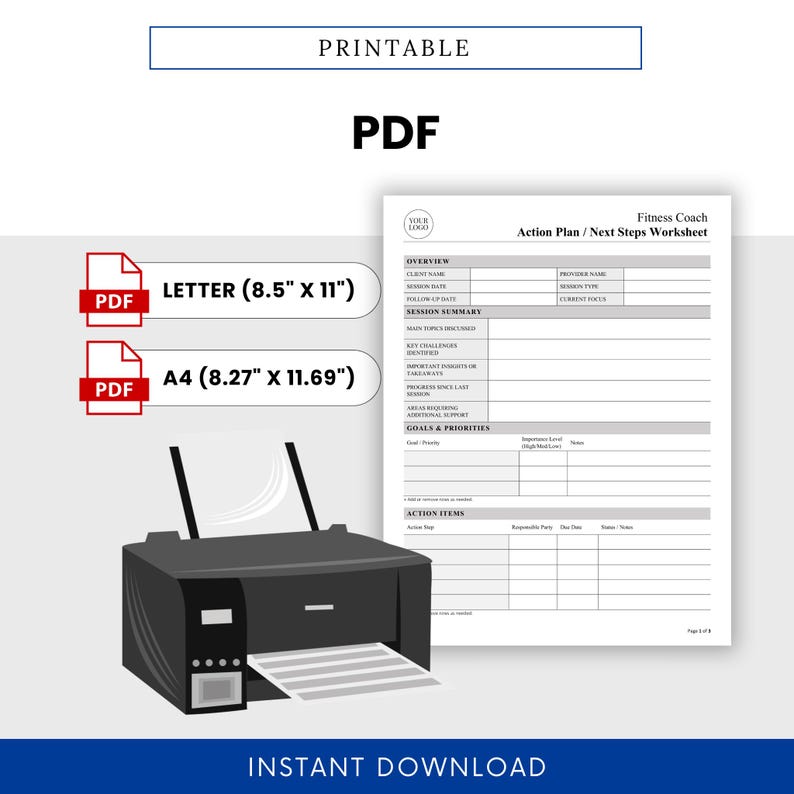 Fitness Coach Action Plan / Next Steps Worksheet Template – Word & PDF ...