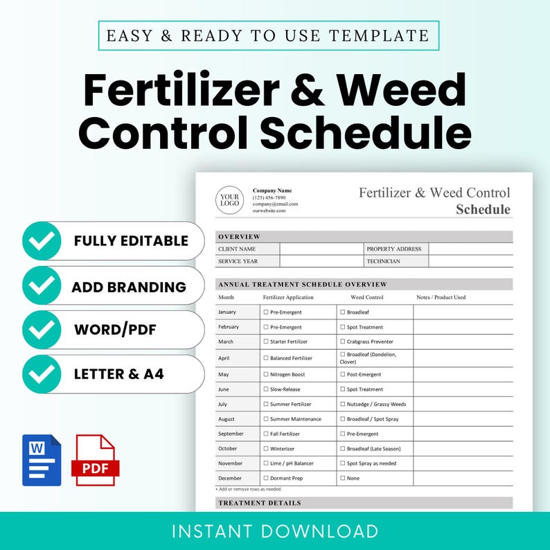 Fertilizer and Weed Control Schedule Template – Word & PDF, A4 + US ...