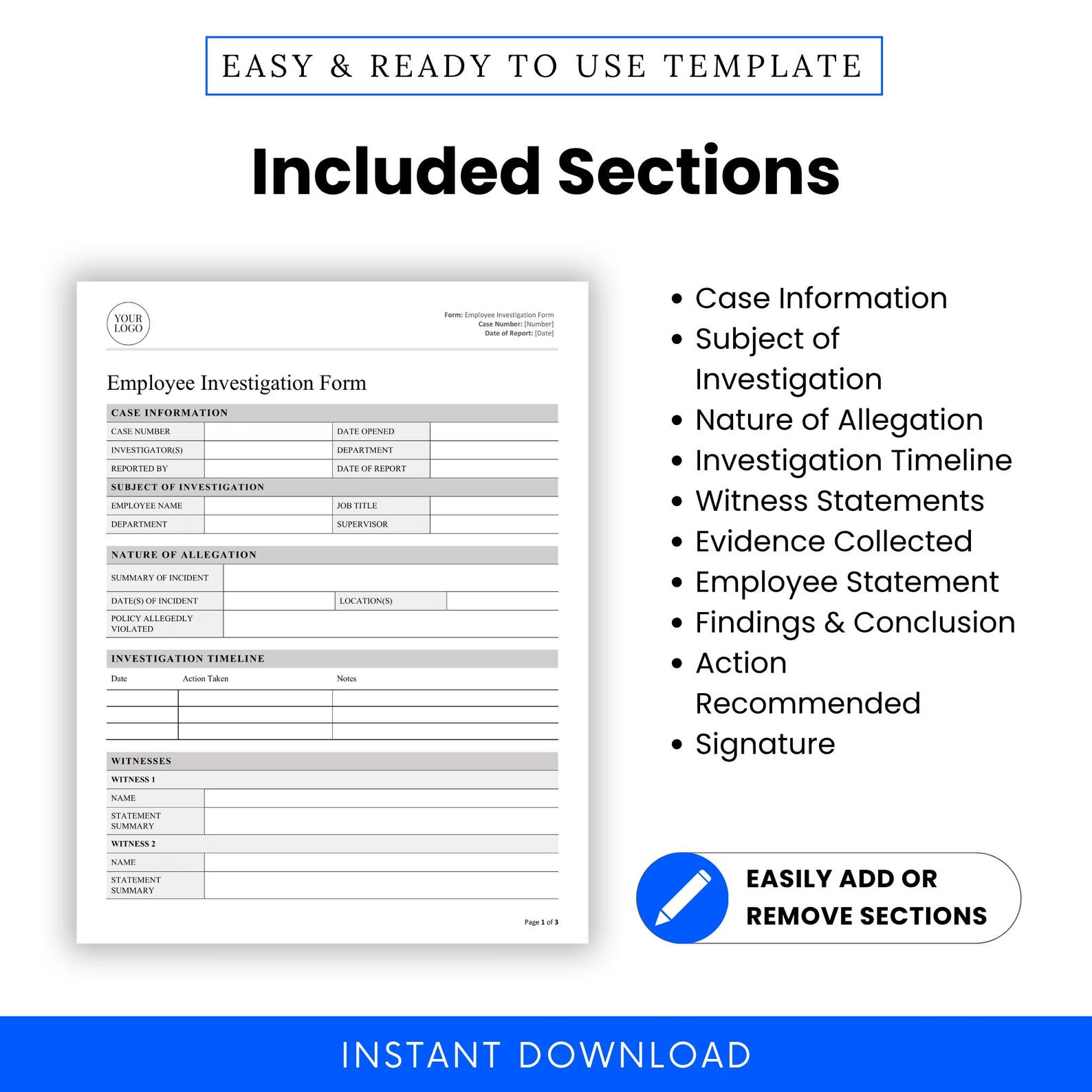 Employee Investigation Report Template (word, PDF) | Employee ...