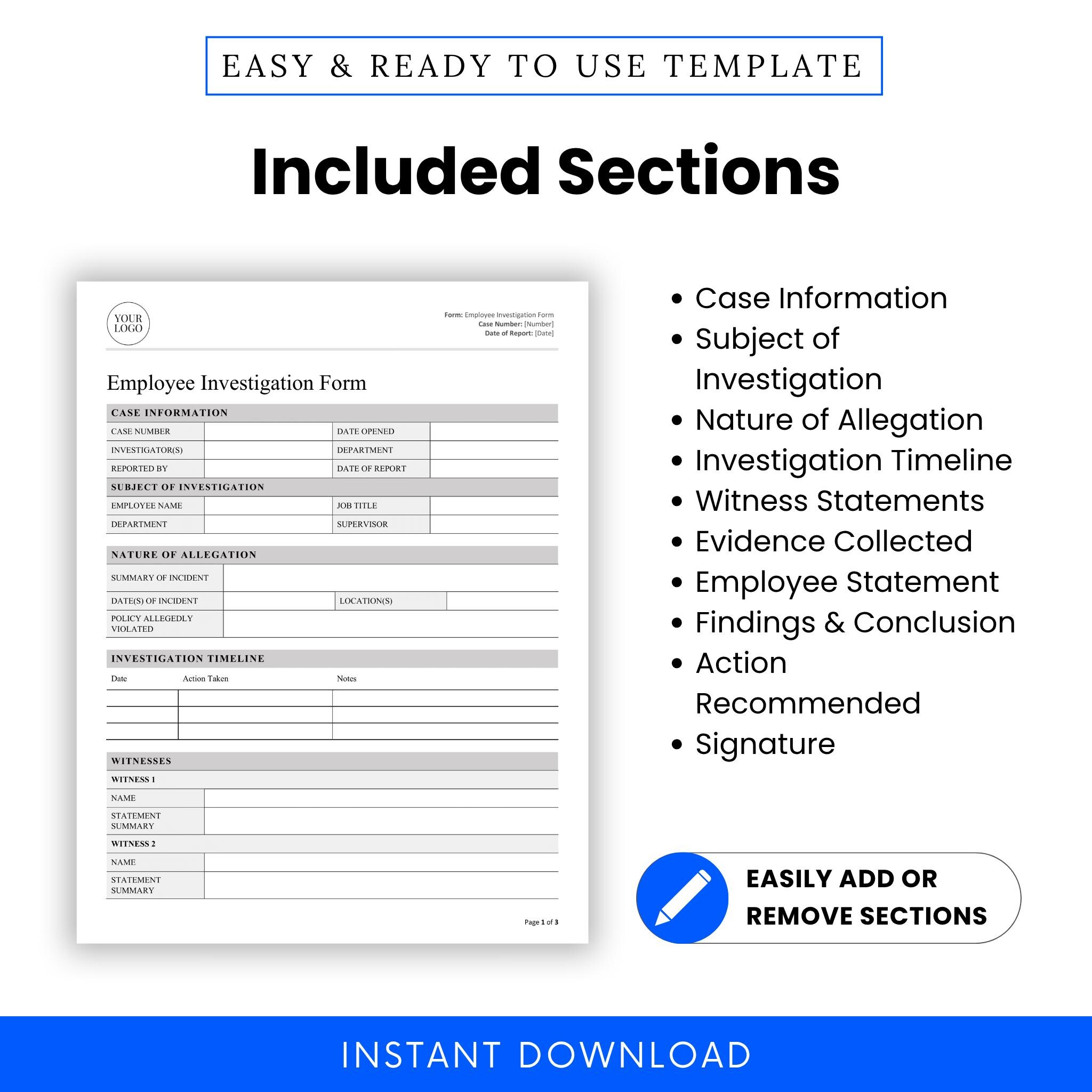 Employee Investigation Report Template (word, PDF) | Employee ...