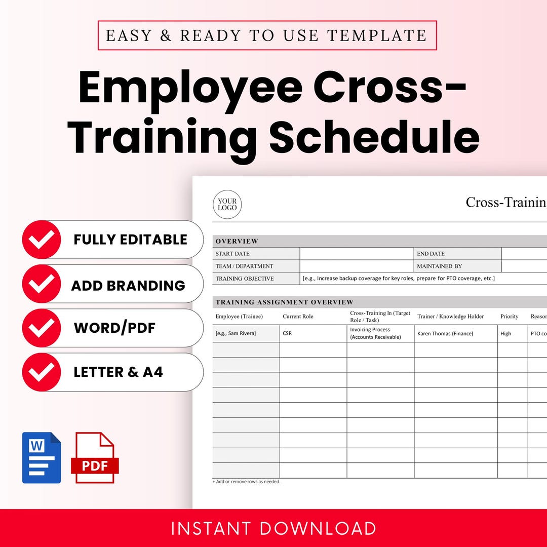 Employee Cross-training Schedule Template – Word & PDF, A4 + US Letter ...