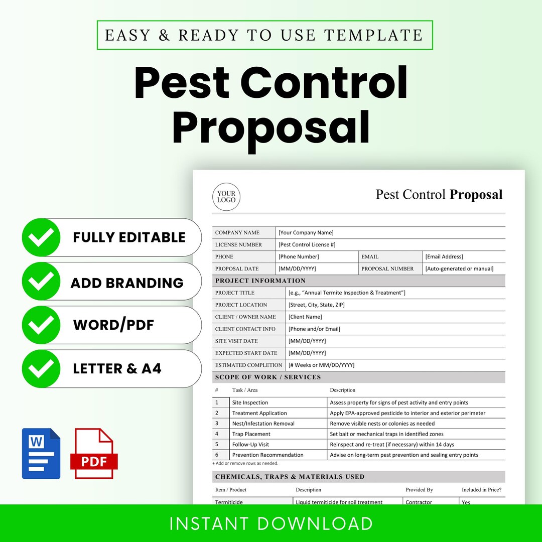 Pest Control Proposal Template – Word & PDF, A4 + US Letter - Etsy