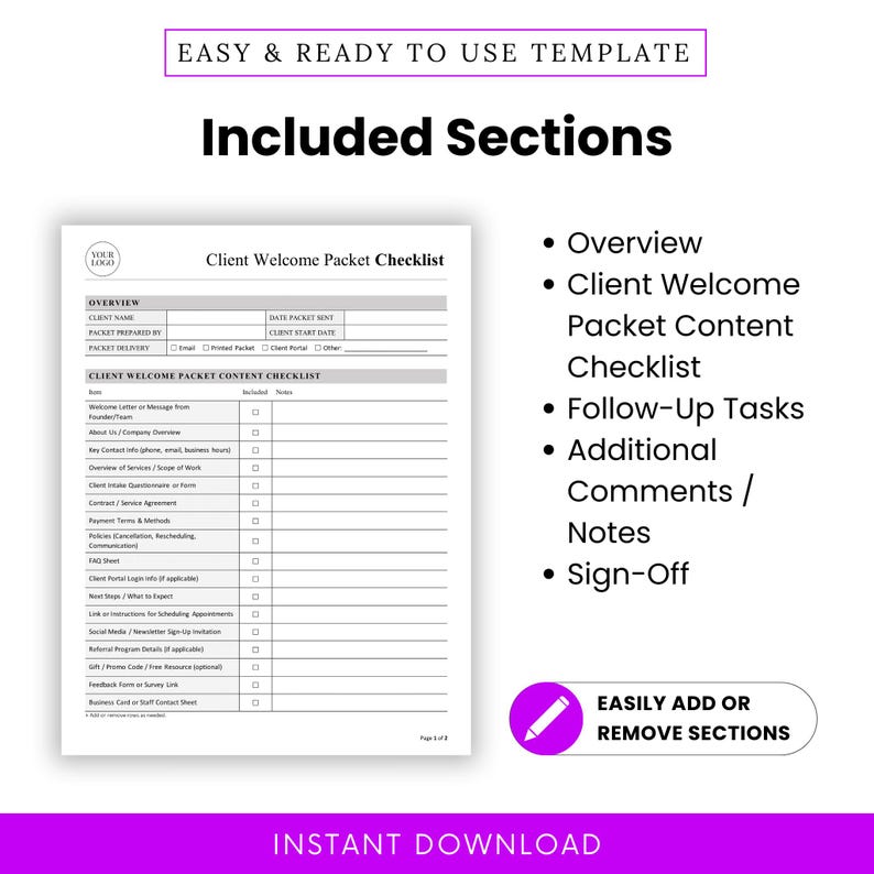 Client Welcome Packet Checklist – Word & PDF, A4 + US Letter - Etsy