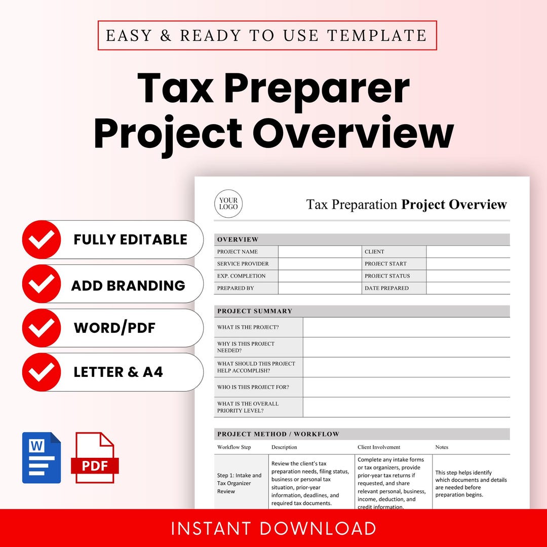 Tax Preparer Project Overview Template – Word & PDF, A4 + US Letter - Etsy
