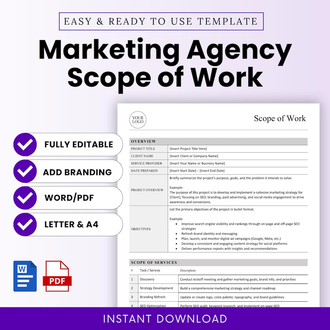 Marketing Agency Scope of Work Template – Word & PDF, A4 + US Letter - Etsy