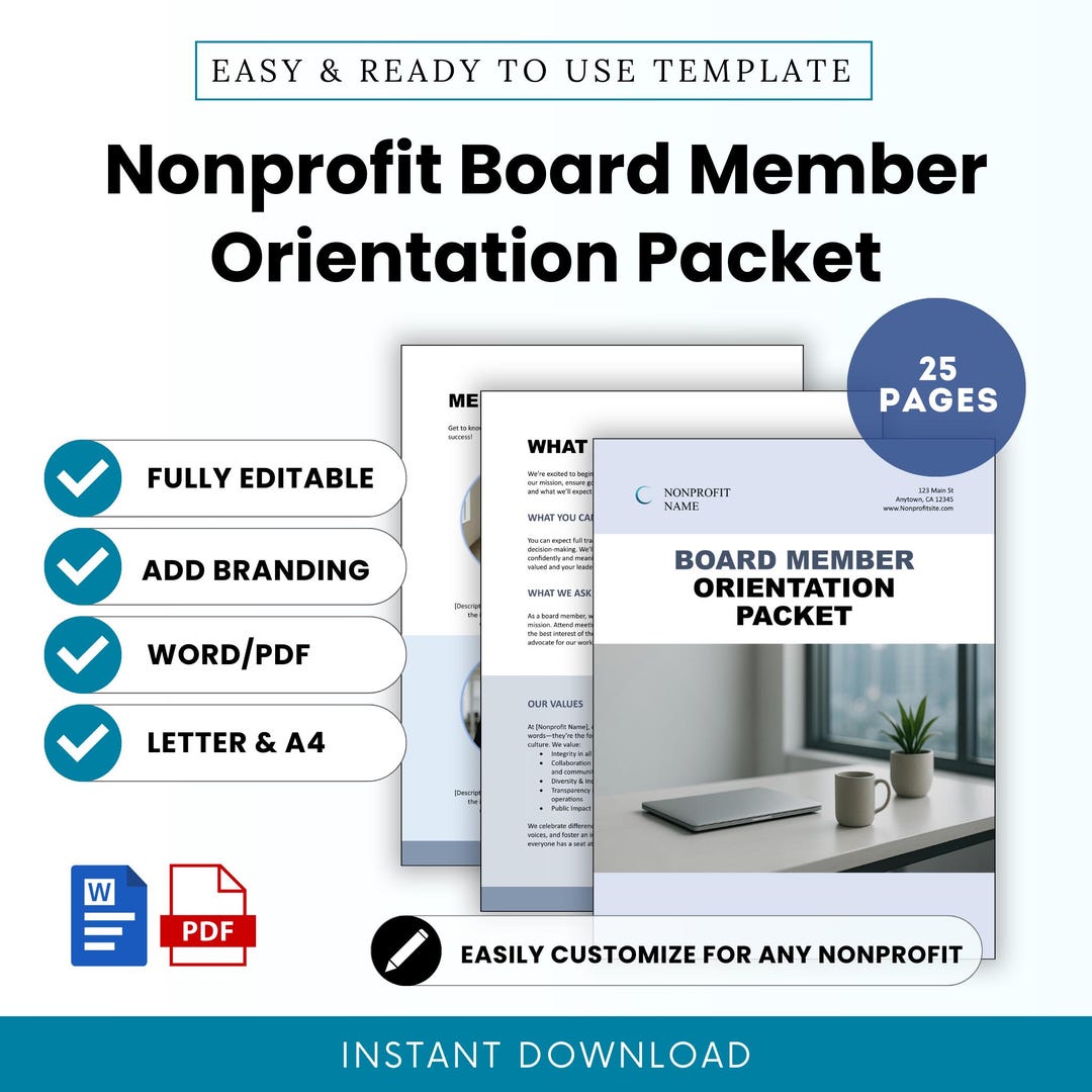 Nonprofit Board Member Orientation Packet Template – Word & PDF, A4 ...