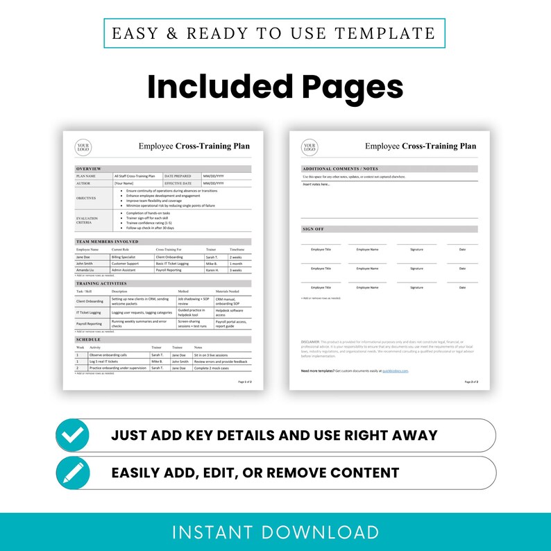 Employee Cross-training Plan Template (word, PDF) | Simple Employee ...