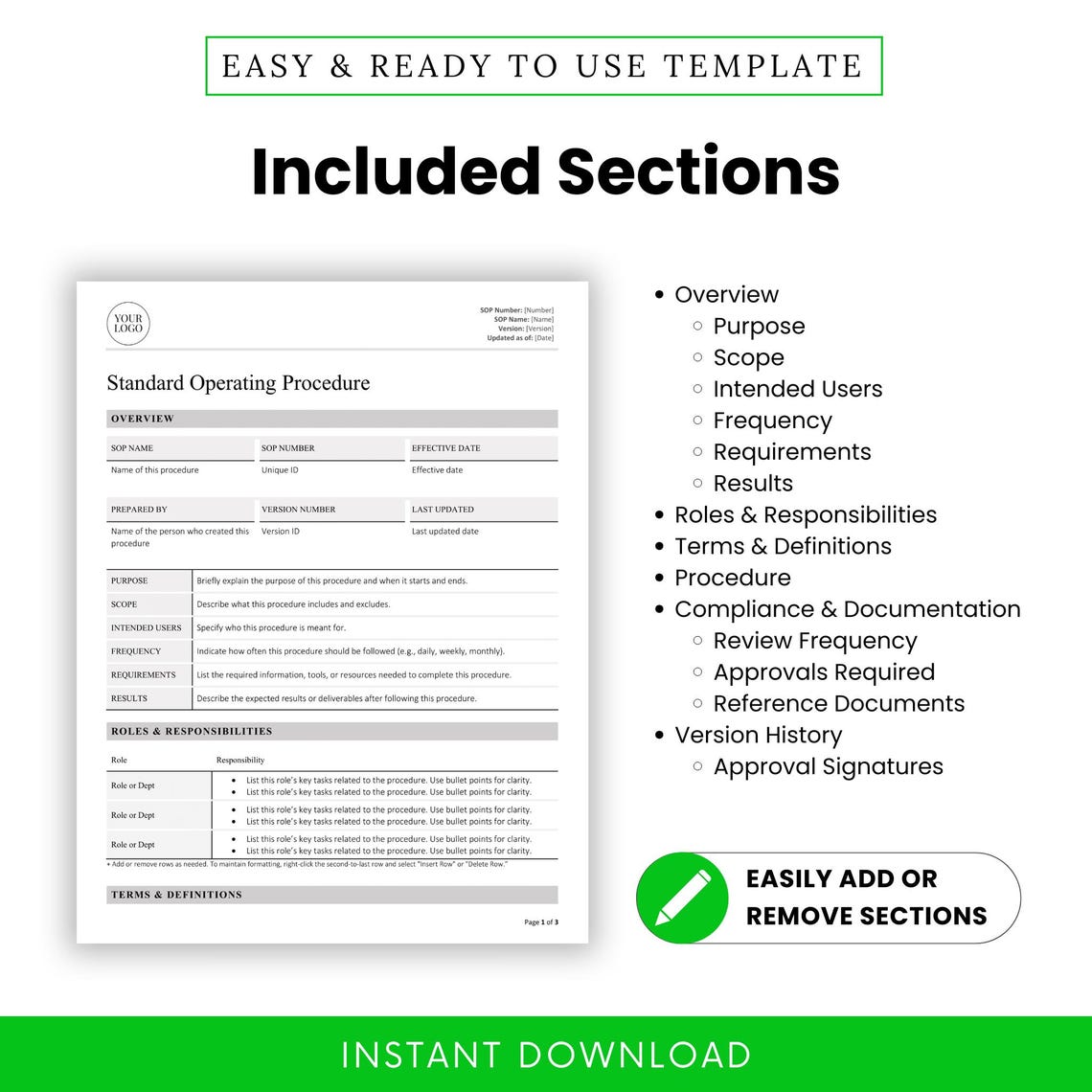 Simple SOP Template (word, PDF) | Standard Operating Procedure Template ...