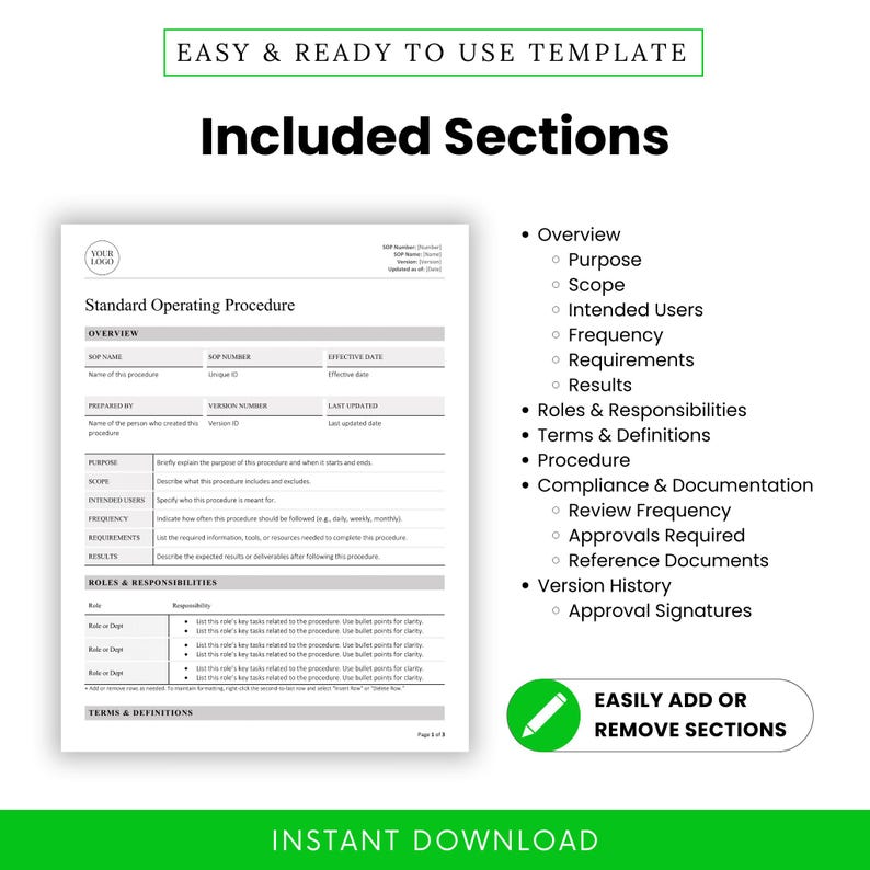 Simple SOP Template (word, PDF) | Standard Operating Procedure Template ...