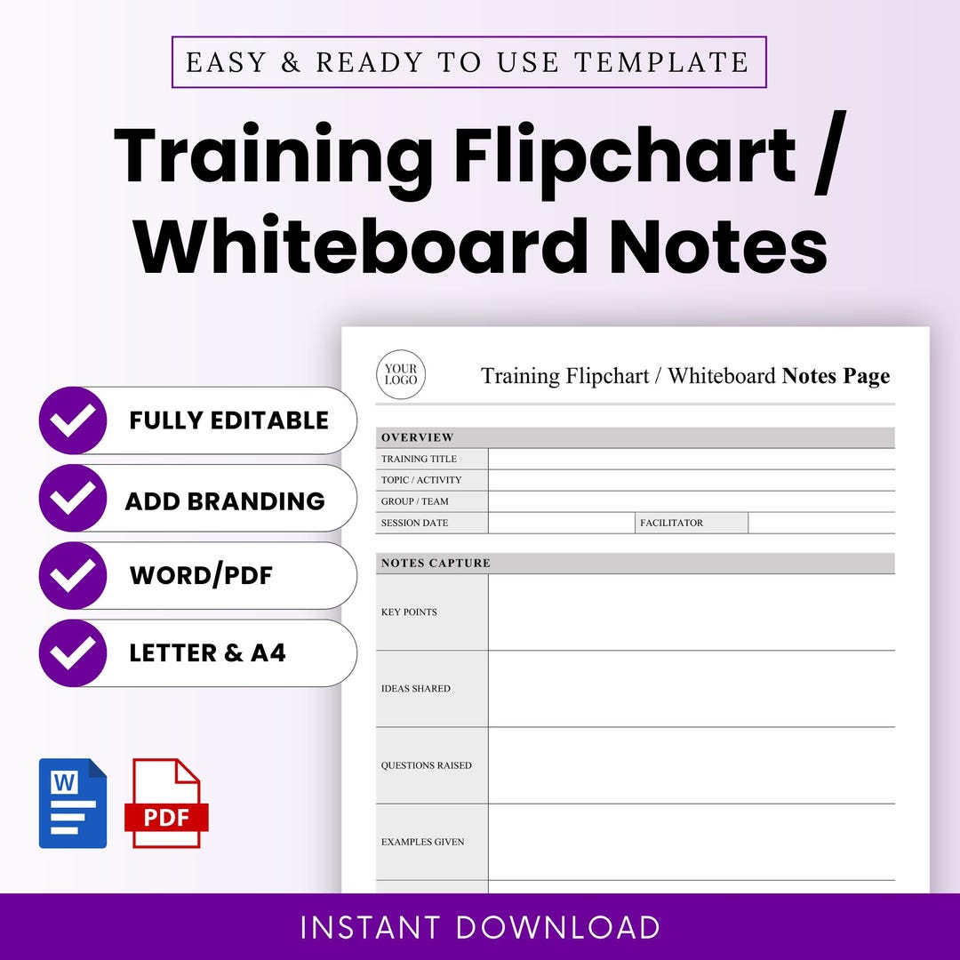 Training Flipchart / Whiteboard Notes Template – Word & PDF, A4 + US ...
