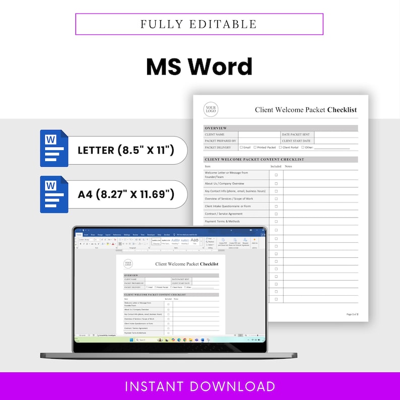 Client Welcome Packet Checklist – Word & PDF, A4 + US Letter - Etsy