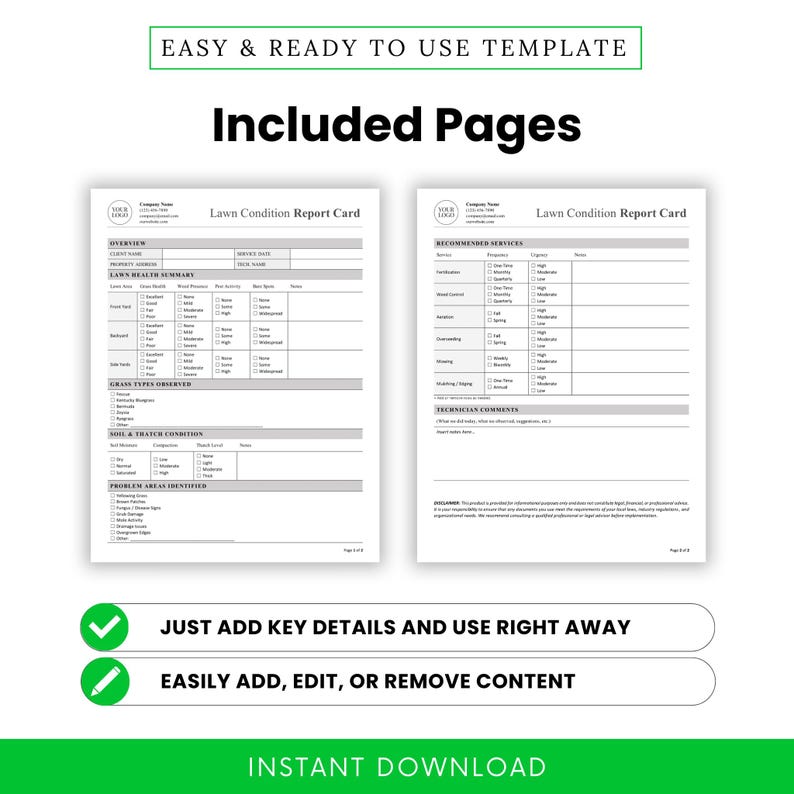 Lawn Condition Report Card Template – Word & PDF, A4 + US Letter - Etsy ...