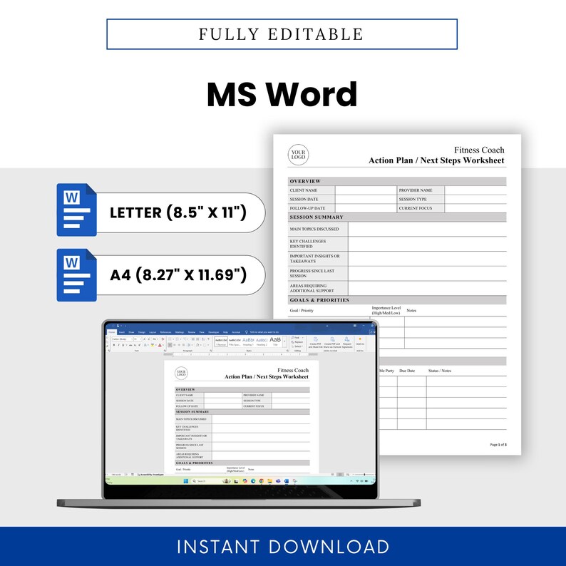 Fitness Coach Action Plan / Next Steps Worksheet Template – Word & PDF ...