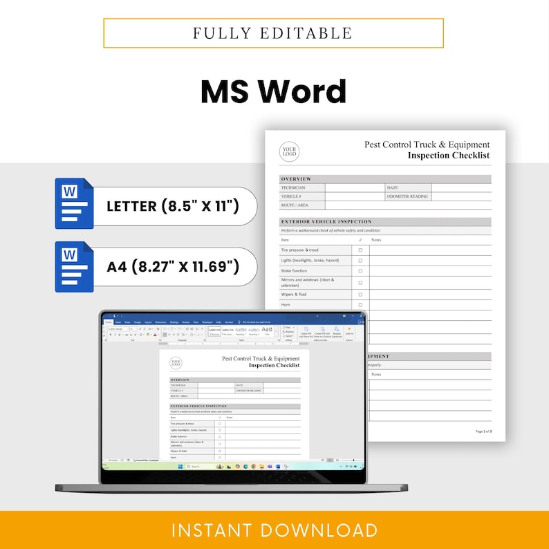 Pest Control Truck and Equipment Inspection Checklist Template - Word ...