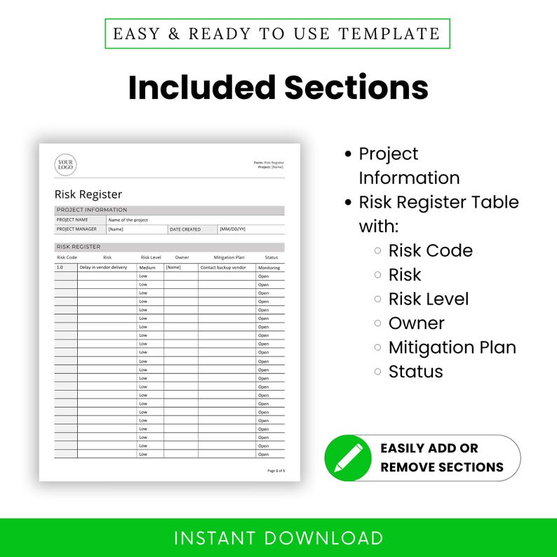 Simple Risk Register Template (word, PDF) | Project Management Template ...
